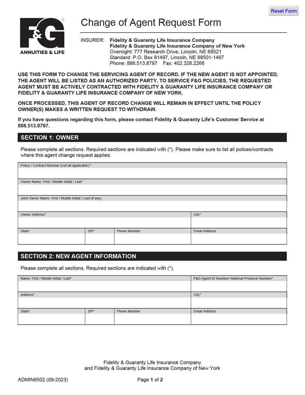 Change of Agent Request Form - IMO | F&G